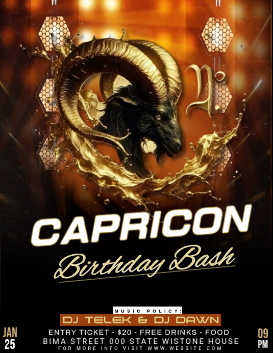 Black Maximalist Capricon Birthday Bash 2026 Flyer (us Letter) Template ...