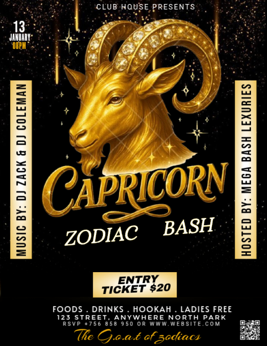 Black Maximalist Capricon Zodiac Bash 2026 Flyer (us Letter) Template ...