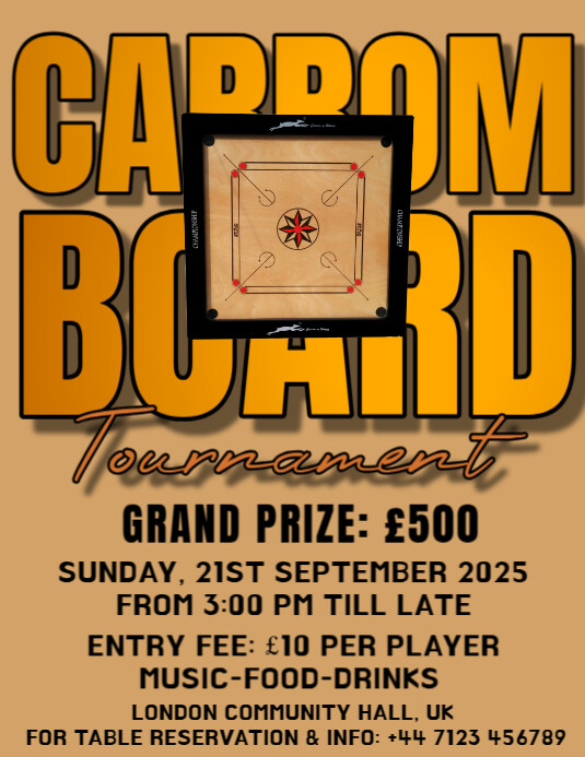 Copy of Black Maximalist Carrom Board Tournament Flyer Flyer (us Letter ...