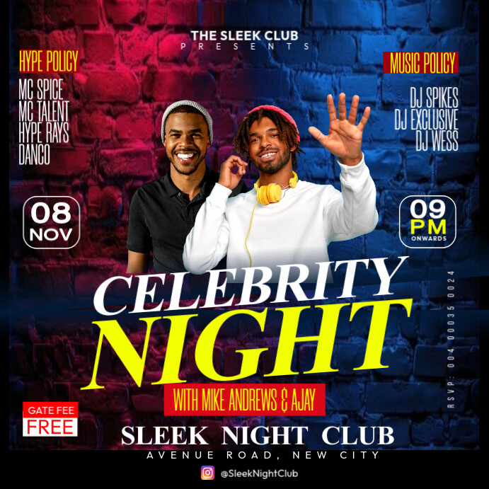 Black Maximalist Celebrity Night Party Flyer Template Instagram Post ...