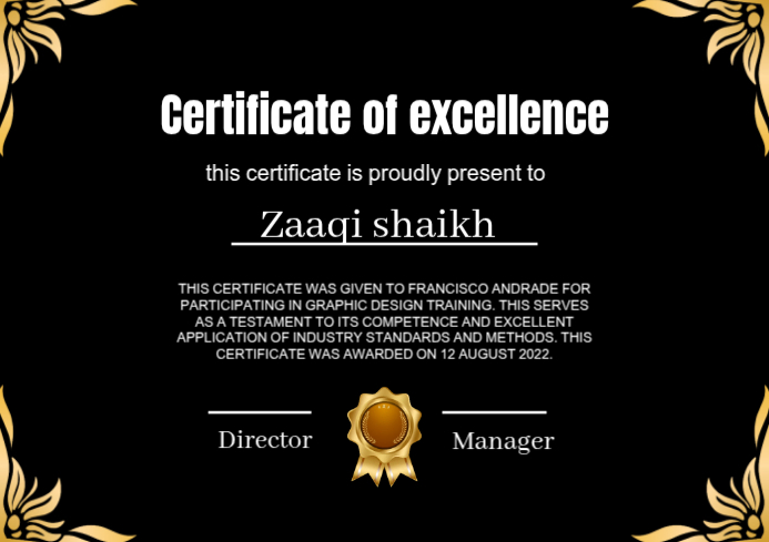 Black Maximalist Certificate A4 Template | PosterMyWall