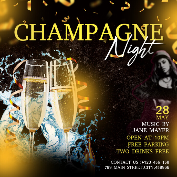 Black Maximalist Champagne Flyer Template Instagram Post | PosterMyWall
