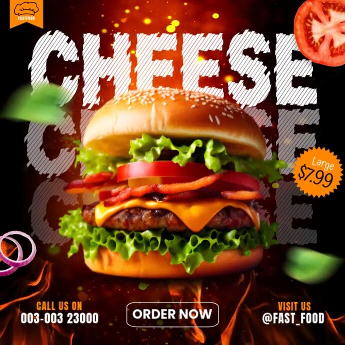 Black Maximalist Cheese Burger Online Adverti Template | PosterMyWall