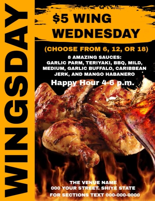 Black maximalist chicken wings flyer flyer (us letter) Template ...