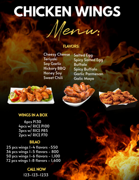 Black Maximalist Chicken Wings Menu Flyer (us Letter) Template ...