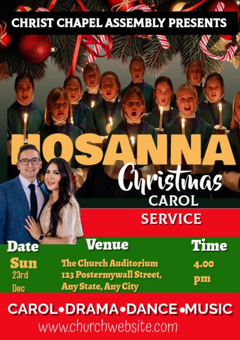 Black Maximalist Christmas Carol Service Template A4 | PosterMyWall