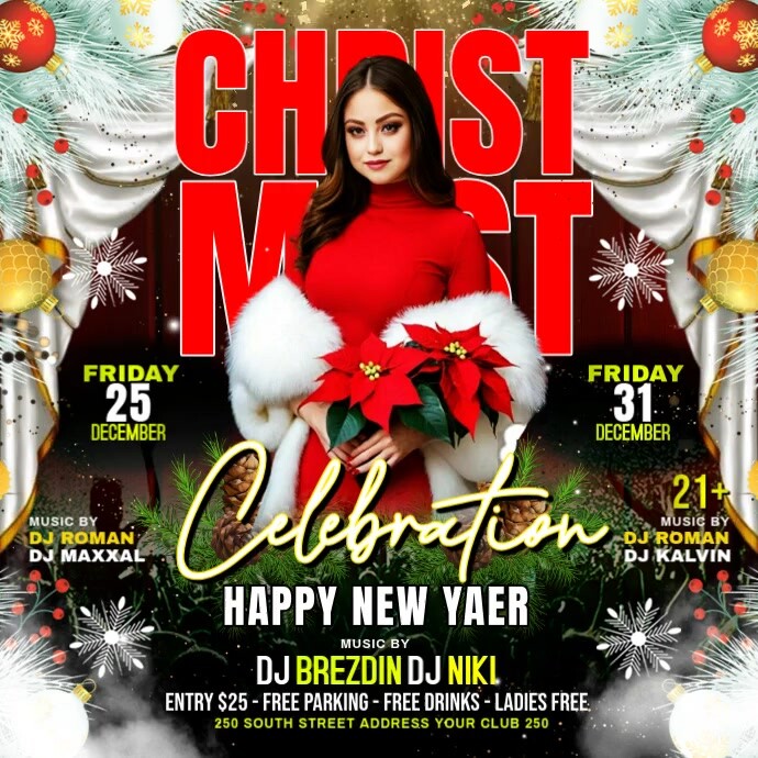 Black Maximalist Christmas Celebration Party Flyer Instagram Post Template | PosterMyWall