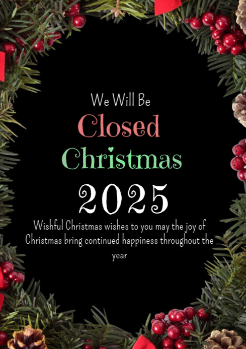 Black Maximalist Christmas Closed A4 Template | PosterMyWall
