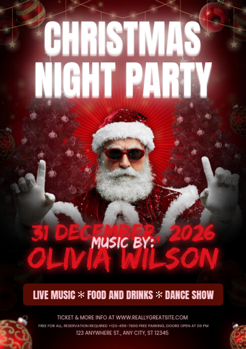 Black Maximalist Christmas Night Party A4 Template | PosterMyWall