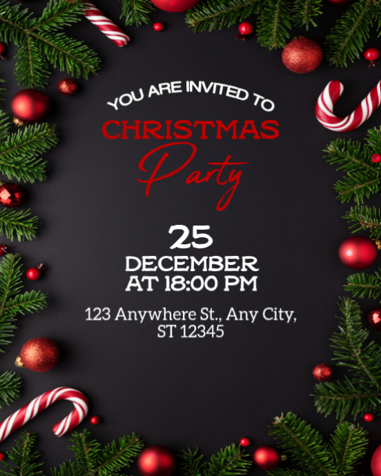 Black Maximalist Christmas Party Invitation Flyers Instagram Portrait ...