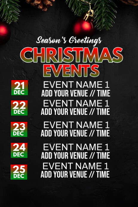 Black Maximalist Christmas Schedule Poster Template | PosterMyWall