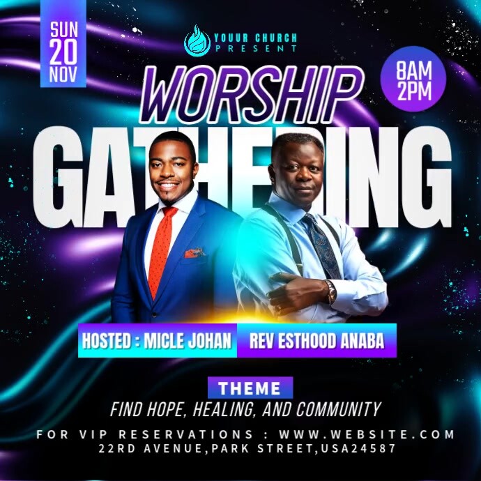 Black Maximalist Church Worship Gathering Template Square (1:1) | PosterMyWall