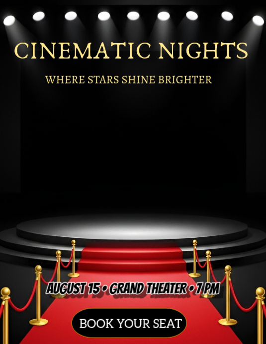 Plantilla de Black Maximalist Cinematic Nights – Red Carpet Movie Night ...