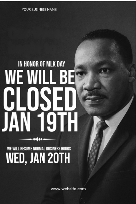 Black Maximalist Closed For Mlk Day Poster Template | PosterMyWall