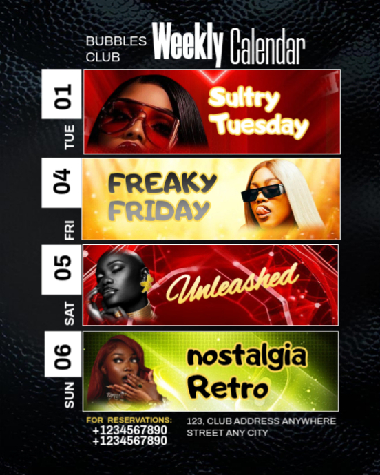 Black Maximalist Club Weekly Calendar Instagram Portrait Templat ...