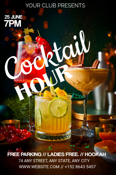 Black Maximalist Cocktail Happy Hour Poster Template | PosterMyWall