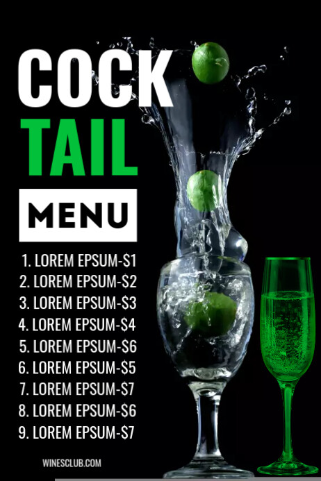 Black Maximalist Cocktail Menu Ad Poster Template | PosterMyWall