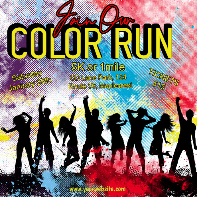 Black Maximalist Color Run Instagram Post Template | PosterMyWall