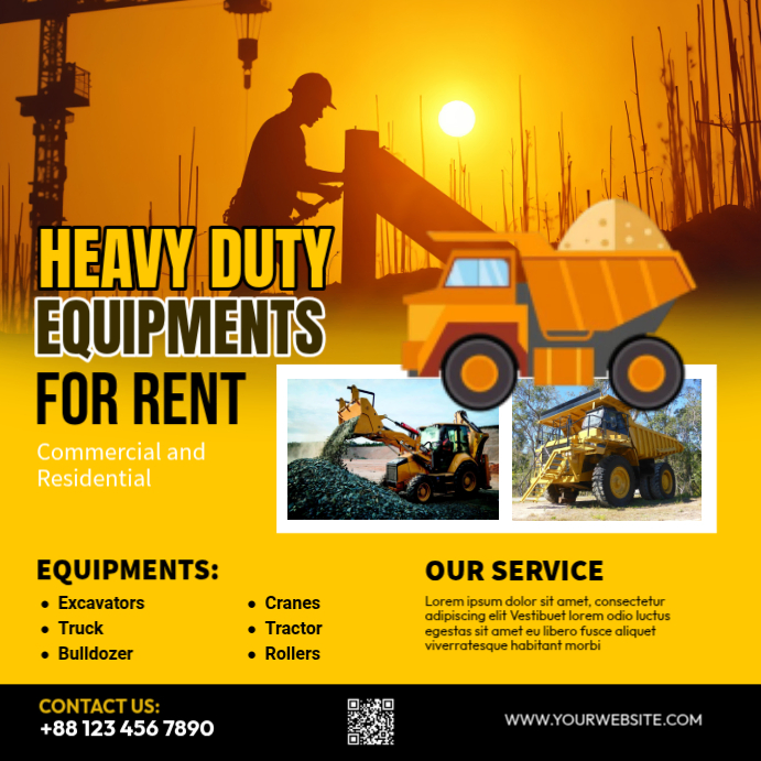 Black Maximalist Construction Equipment Rental Instagram Post Template ...