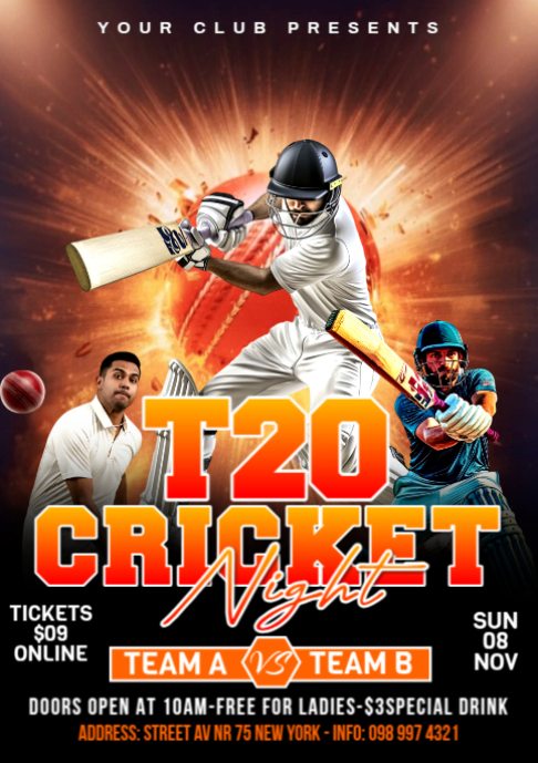 Red Cricket Match A4 Template | PosterMyWall