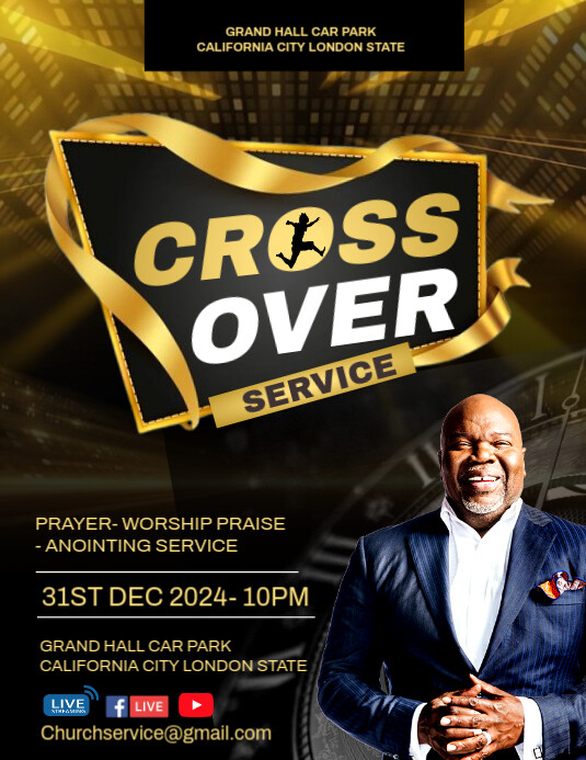 Black Maximalist Cross Over Service Invitation Template Flyer (us ...