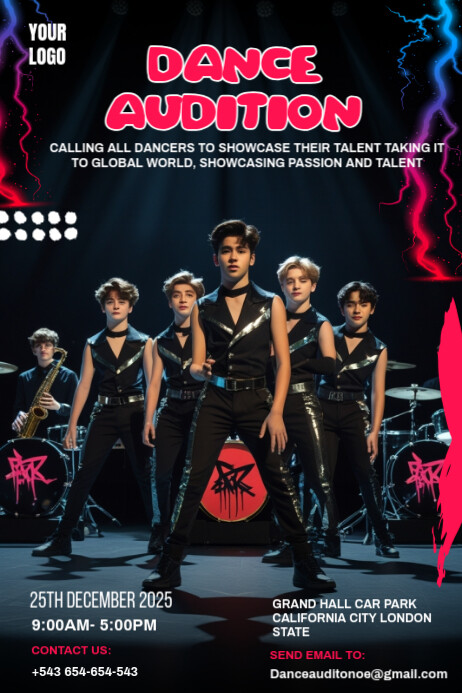 Copy of Black Maximalist Dance Audition Invitation Templates Poster ...