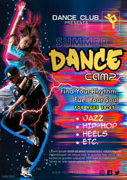 Black Maximalist Dance Camp A4 Template | PosterMyWall