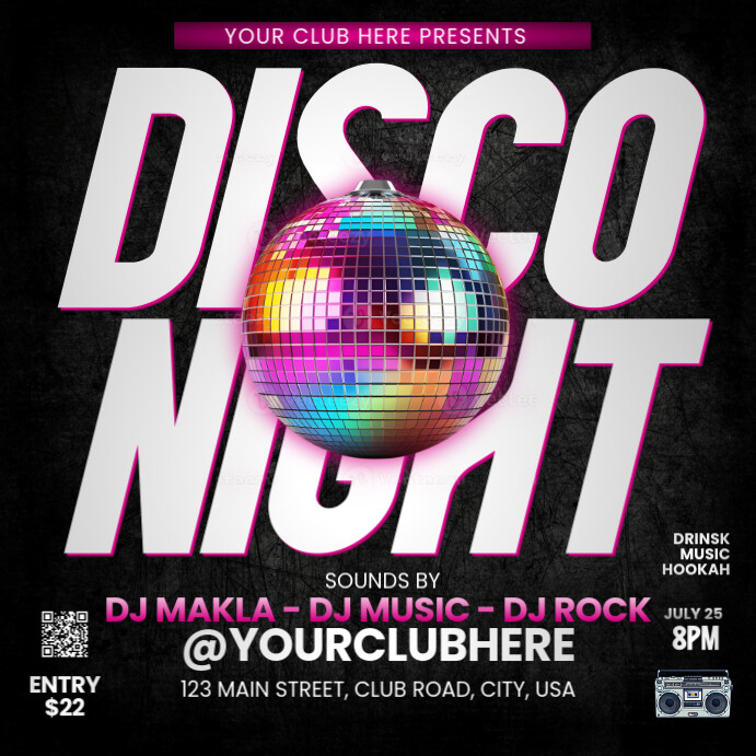 Black Maximalist Disco Night Invitation Instagram Post Template ...