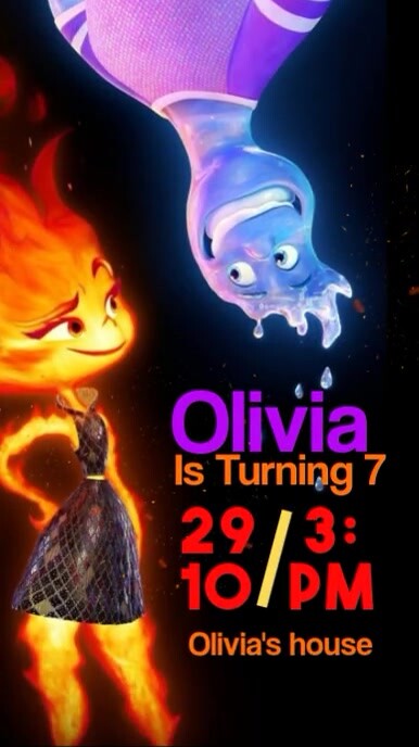 Black Maximalist Disney Pixar Elemental Theme Birthday Invitation ...