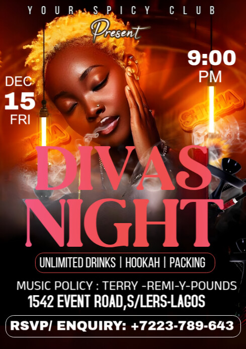Black Maximalist Divas Night Party Flyer Design Template A4 | PosterMyWall