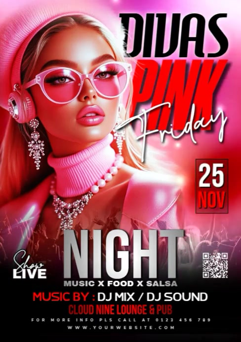 Plantilla de Black Maximalist Divas Pink Friday Night A3 | PosterMyWall