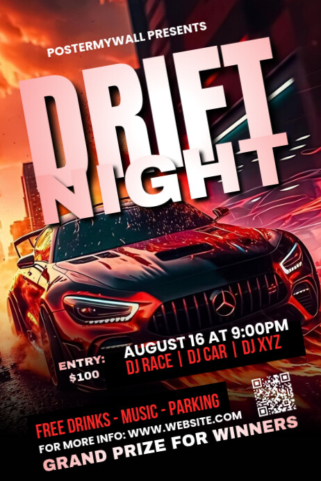 Black Maximalist Drift Night Flyer Poster Template | PosterMyWall