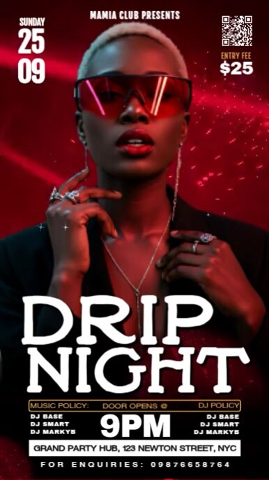 Black Maximalist Drip Night Party Flyer Digital Display (9:16) Template ...