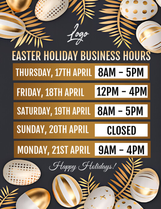 Black Maximalist Easter Holiday Opening Hours Flyer (us Letter ...
