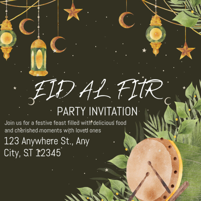 Black Maximalist Eid Al Fitr Party Invitation Card Template Instagram ...