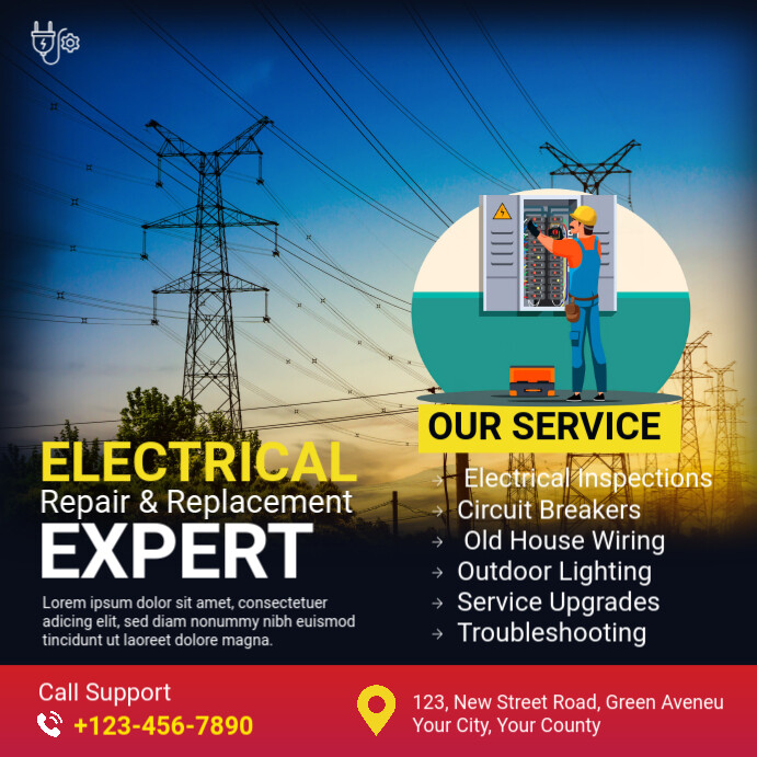 Black Maximalist Electrical Repair Services Instagram Post Template | PosterMyWall