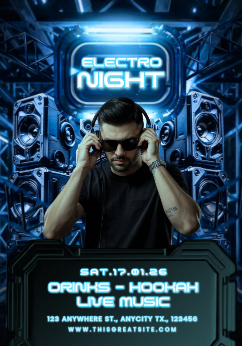 Black Maximalist Electro Night Party A4 Template | PosterMyWall