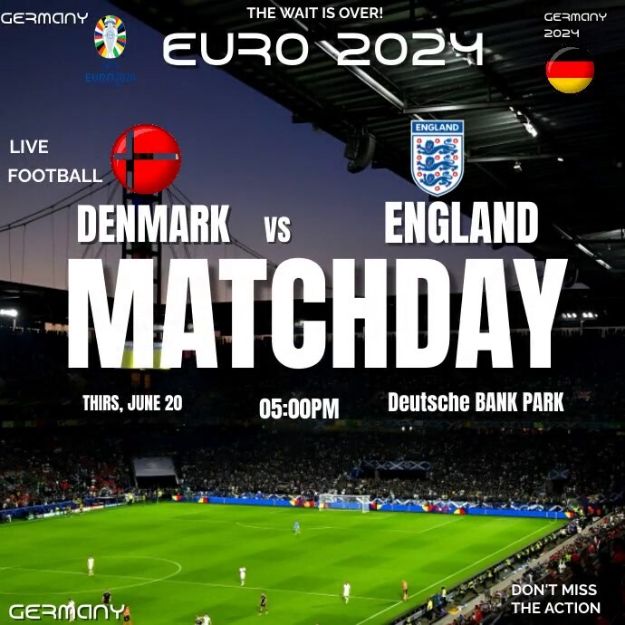Black Maximalist Euro 2024 England Vs Denmark Template | PosterMyWall