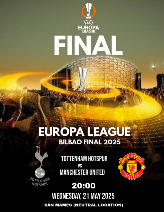 Copy of Black Maximalist Europa League Final Match Manchester United Vs Tottenham Hotspur Flyer ...
