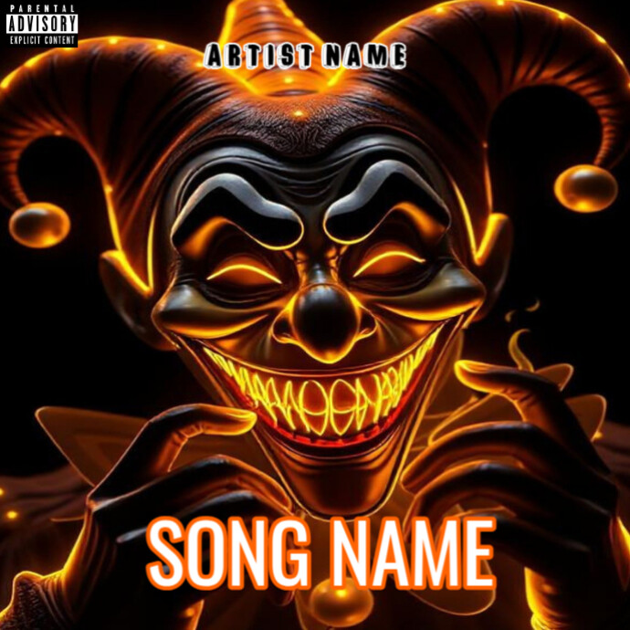 Black Maximalist Evil Jester Glowing Smile – Dark Neon Album Cover Art ...