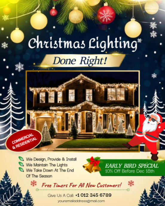 Black Maximalist Festive Christmas Lighting Services Flyer Template ...