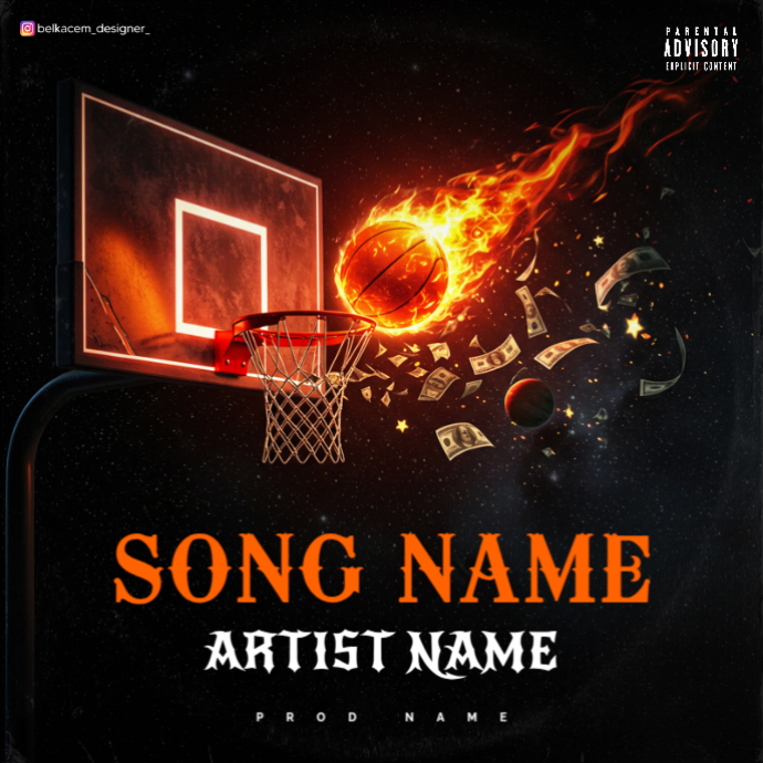 Black Maximalist Fire Shoot Basketball Album Cover Template | PosterMyWall