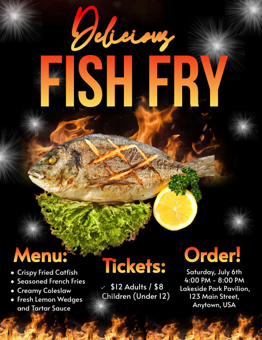 Black Maximalist Fish Fry Flyer Flyer (us Let Template | PosterMyWall