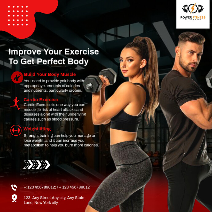 Black Maximalist Fitness And Gym Flyer Instagram Post Template ...