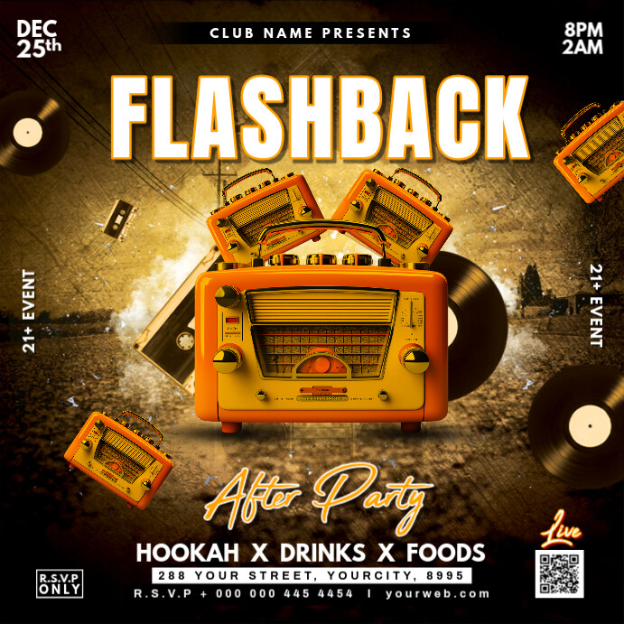 Black Maximalist Flashback After Party Instagram Post Template ...