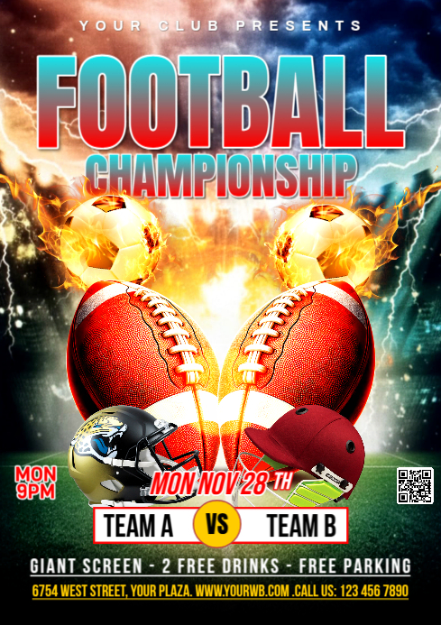 Black Maximalist Football Championship Flyer A4 Template | PosterMyWall