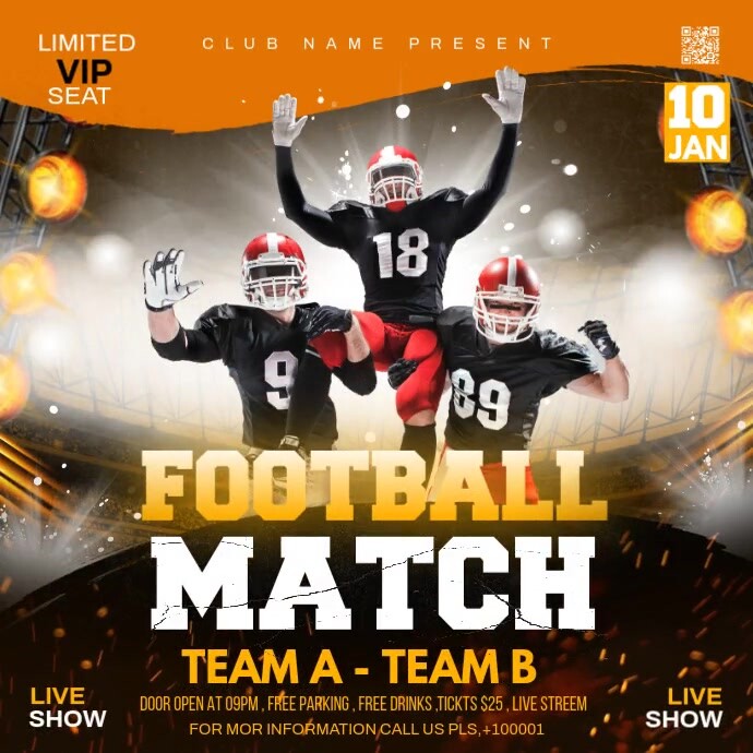 Black Maximalist Football Match Day Poster Instagram Post Template | PosterMyWall