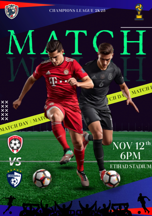 Black Maximalist Football Match Day Schedule A4 Template | PosterMyWall