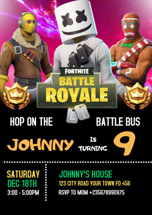 Black Maximalist Fortnite Battle Royale Birthday Invitation Flyer A4 ...