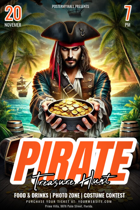 Black Maximalist Free 3d Pirate Treasure Hunt Poster Template ...